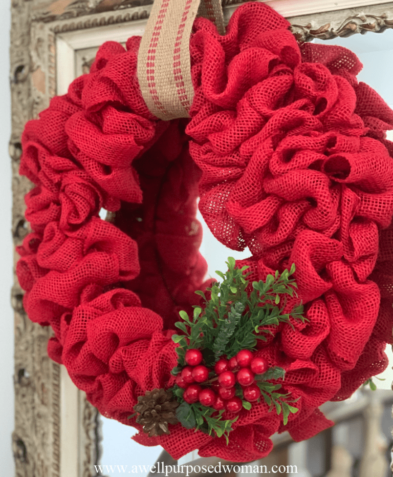 How to Make a DIY Red Burlap Christmas Wreath - A Well Purposed Woman