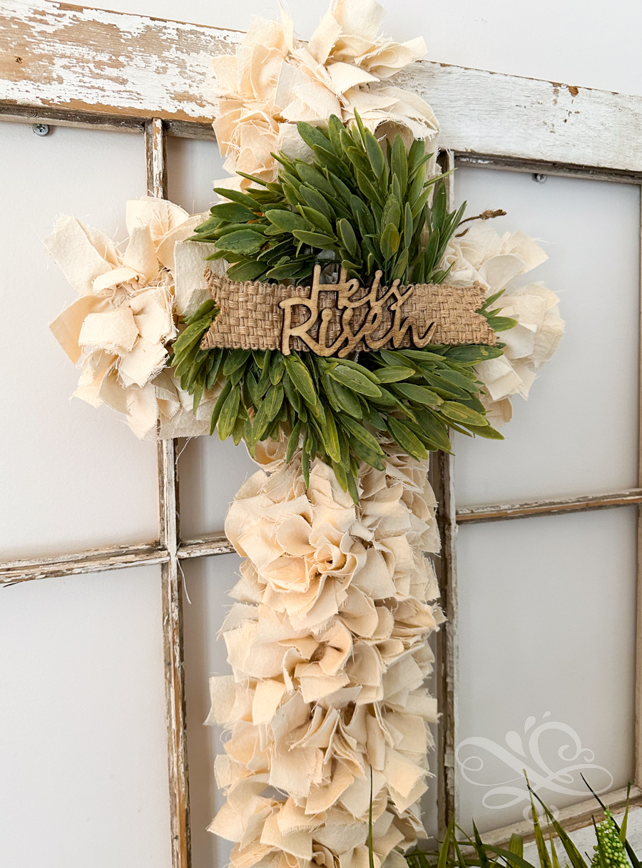 How to Make a Fabric Cross Rag Wreath for Easter - A Well Purposed Woman